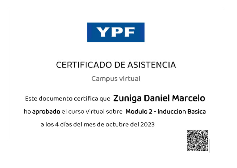 20275041433-ZUNIGA DANIEL MARCELO-Certificado Modulo 2 - Induccion Basica | PDF