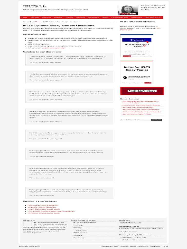 IELTS Opinion Essay Sample Questions | PDF