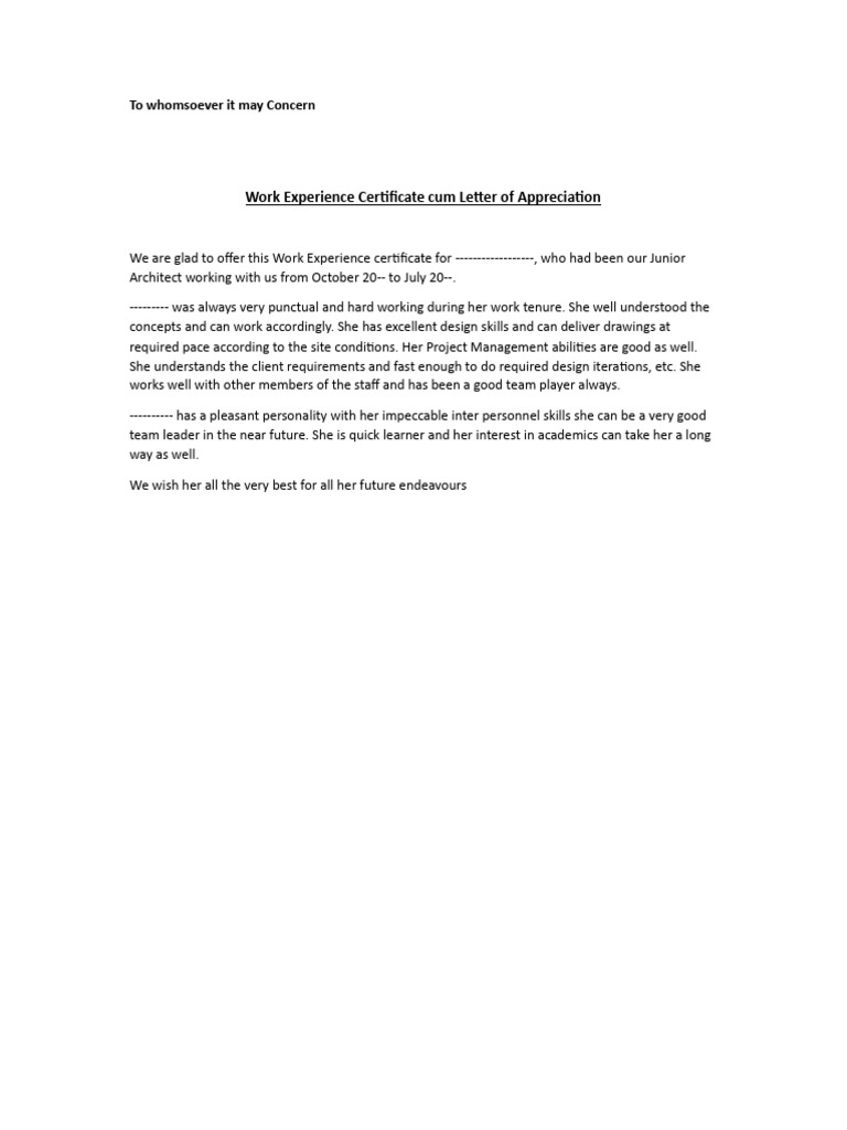 Work Experience Certificate for Architect | PDF | Career & Growth