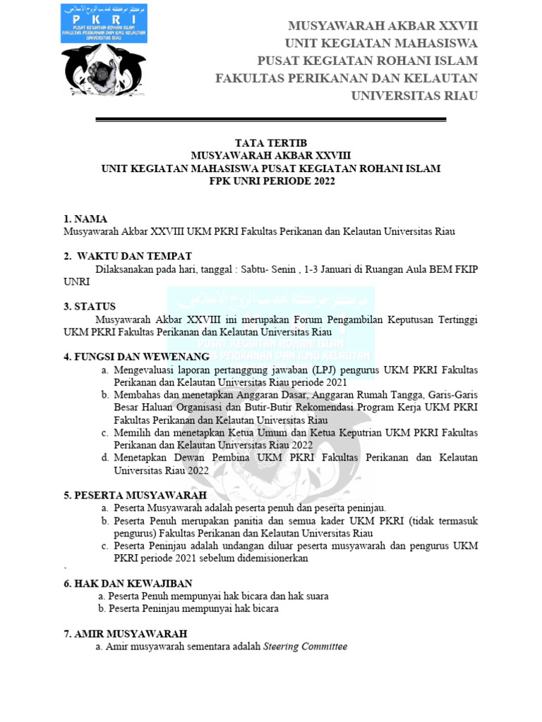 Tata Tertib Musbar Xxvii Ukm Pkri 2021 | PDF