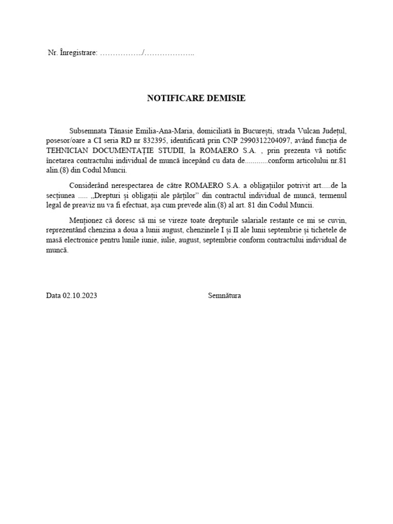 Model Demisie Fara Preaviz | PDF