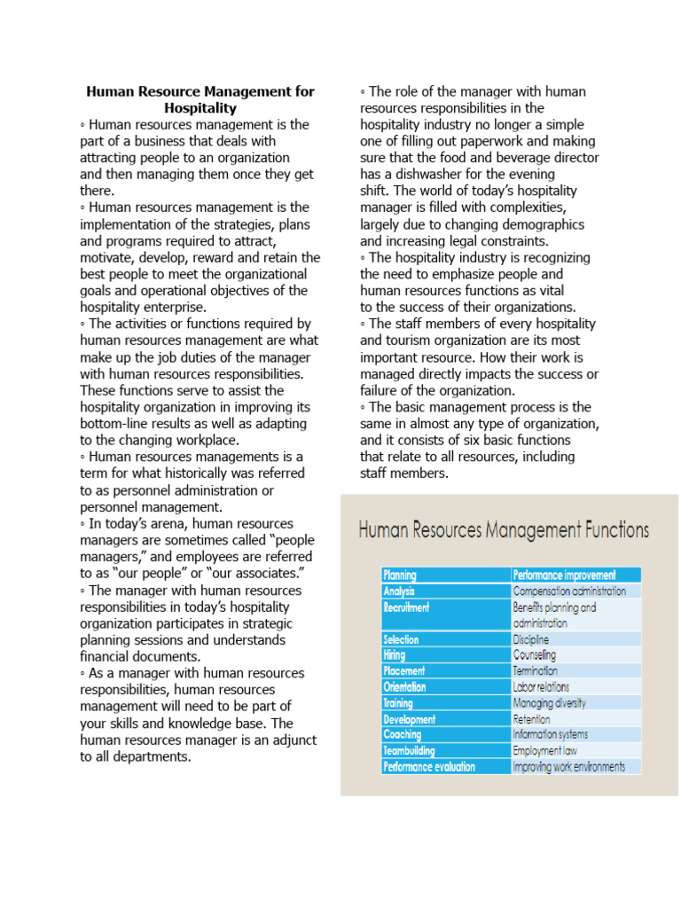 Human Resource Management in Hospitality | PDF