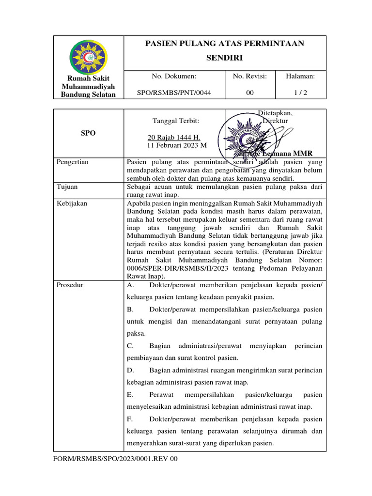 Spo Pasien Pulang Atas Permintaan Sendiri Pdf
