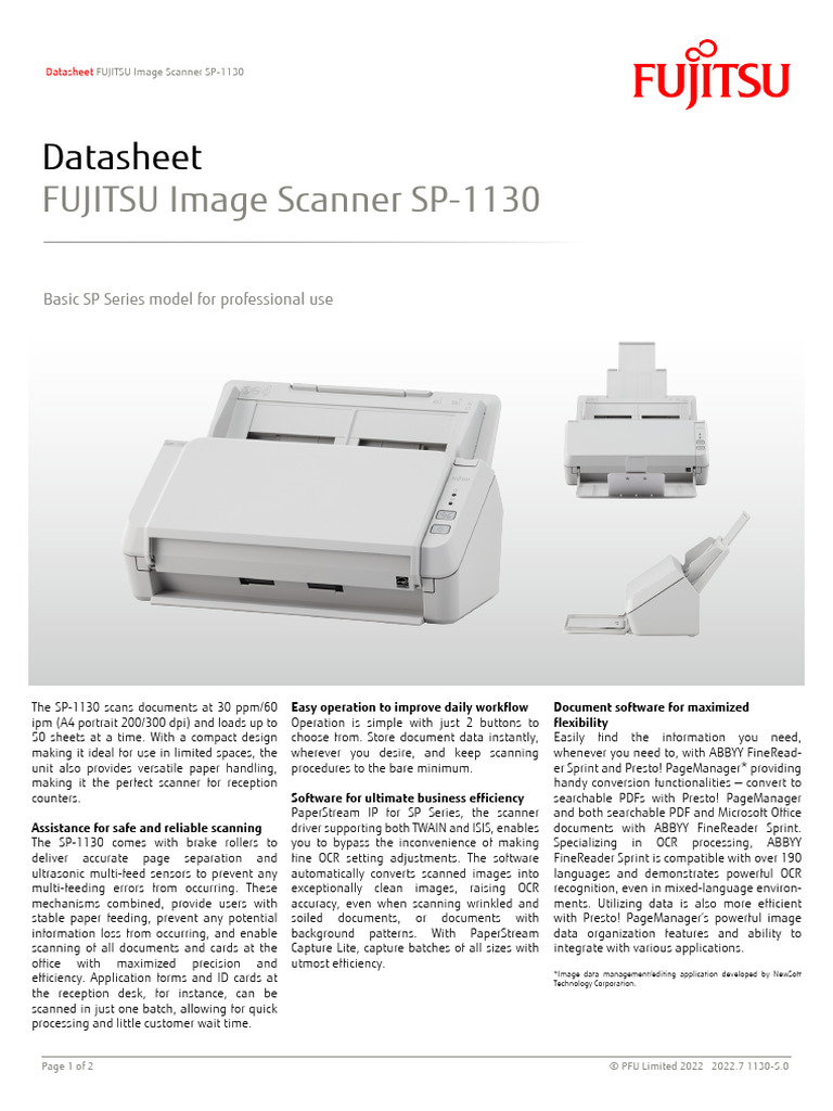 SP 1130 Datasheet 202207 | PDF | Image Scanner | Optical Character Recognition