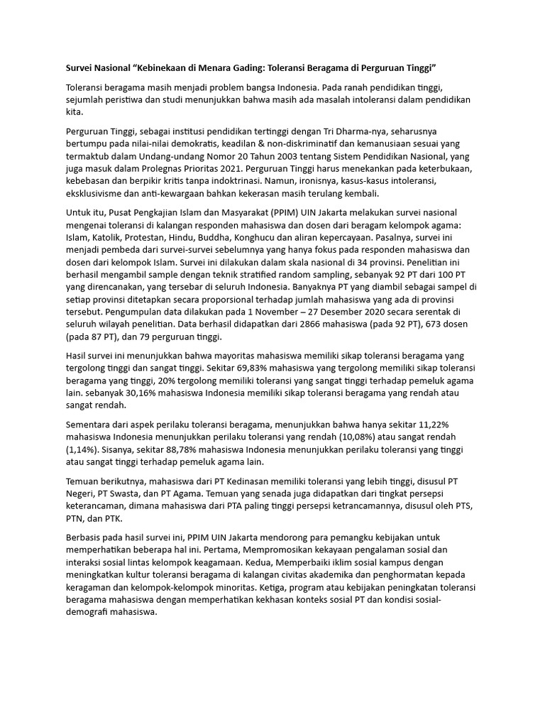 Toleransi Beragama Di Perguruan Tinggi | PDF