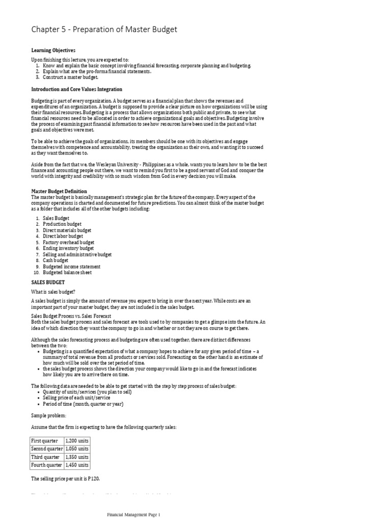 Master Budget Preparation Guide | PDF | Budget | Strategic Planning