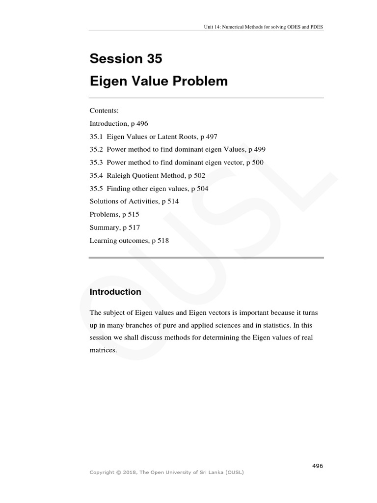 Unit XIV - Session 35 | PDF | Eigenvalues And Eigenvectors | Matrix (Mathematics)