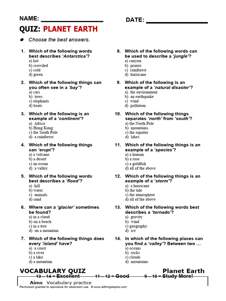 Quiz Planet Earth | PDF