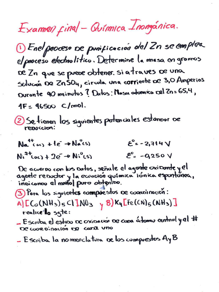 Examen Final Química Inorgánica UNMSM | PDF