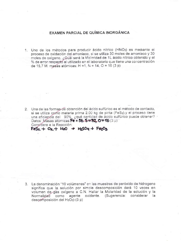 Examen Parcial Química Inorgánica UNMSM | PDF
