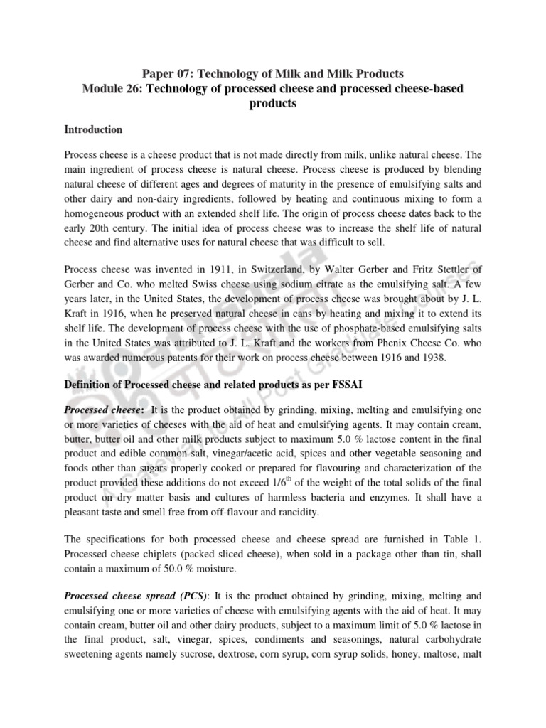 Paper 07: Technology of Milk and Milk Products | PDF | Cheese | Milk