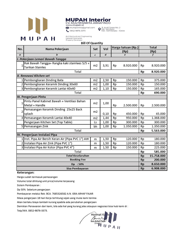 Rab Pekerjaan Renovasi Interior | PDF