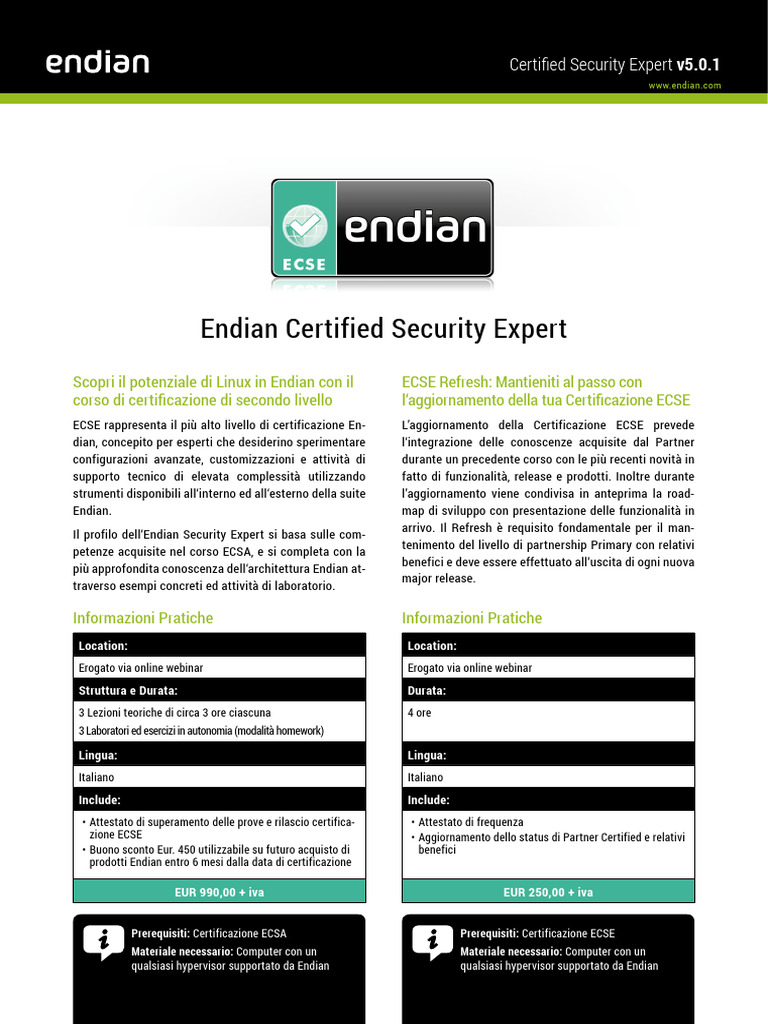 Corso Avanzato per Esperti Endian | PDF