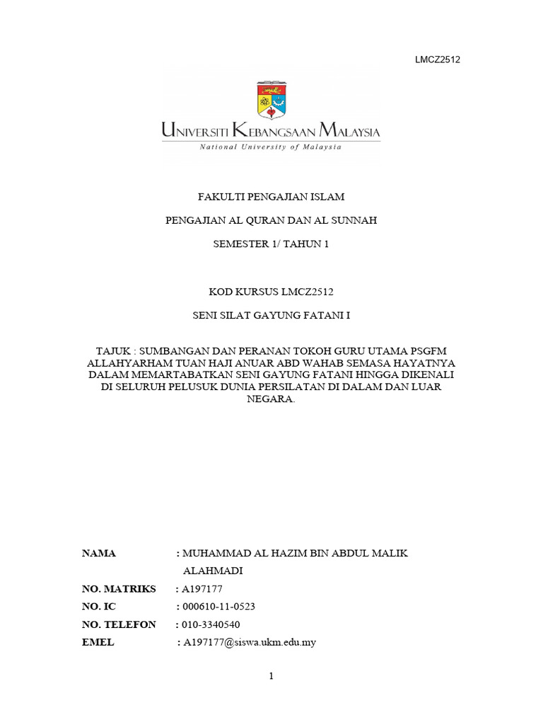 SUMBANGAN DAN PERANAN TOKOH GURU UTAMA PSGFM ALLAHYARHAM TUAN HAJI ...
