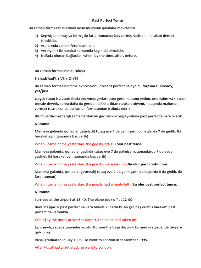 Past Perfect Tense | PDF