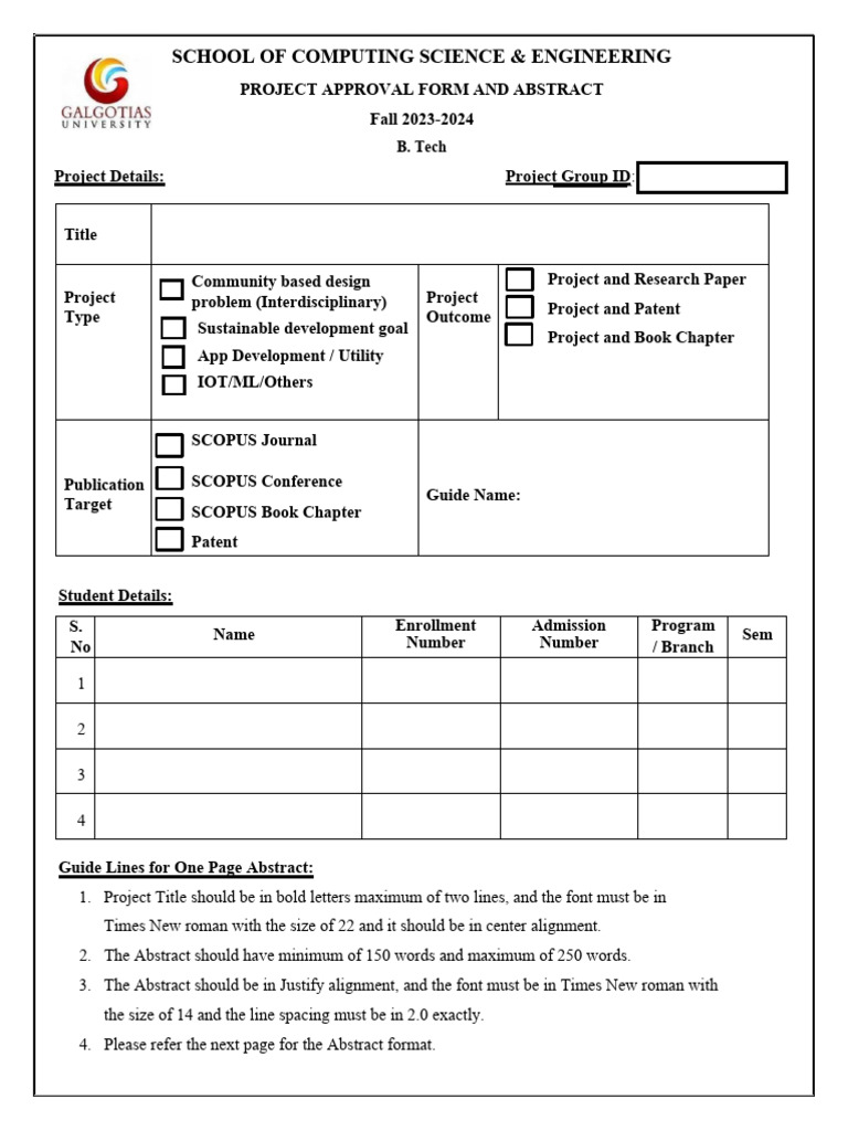 Project Approval Form for B. Tech Students | PDF