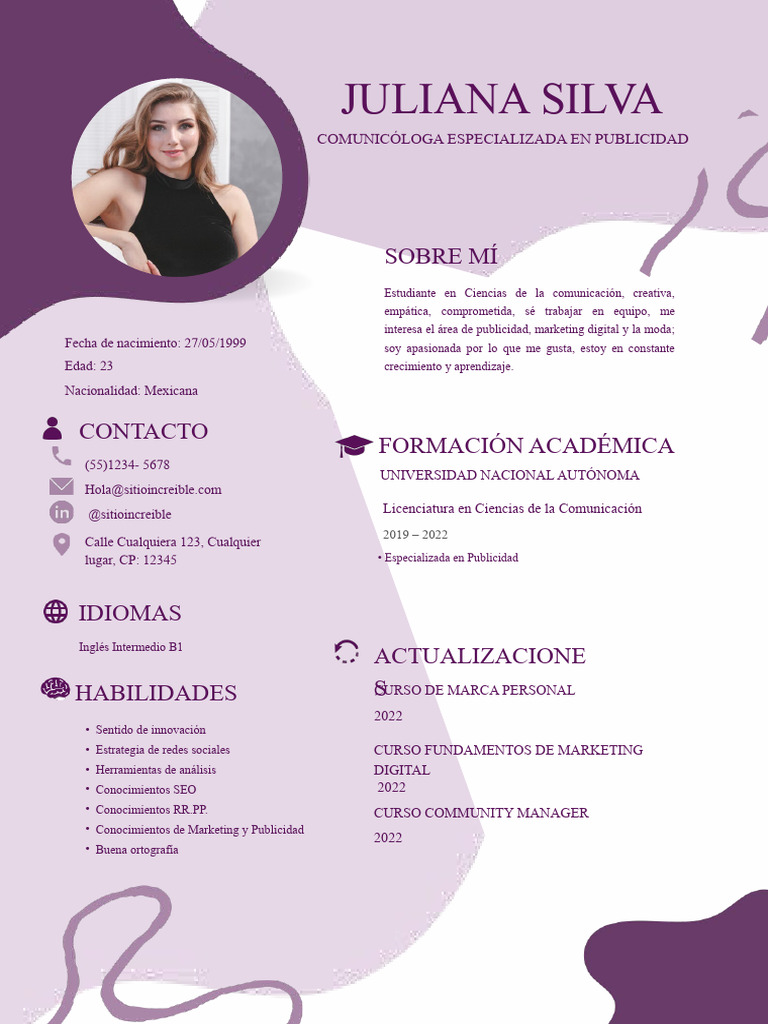 Currículum Vitae CV de Mujer Minimalista Azul | PDF