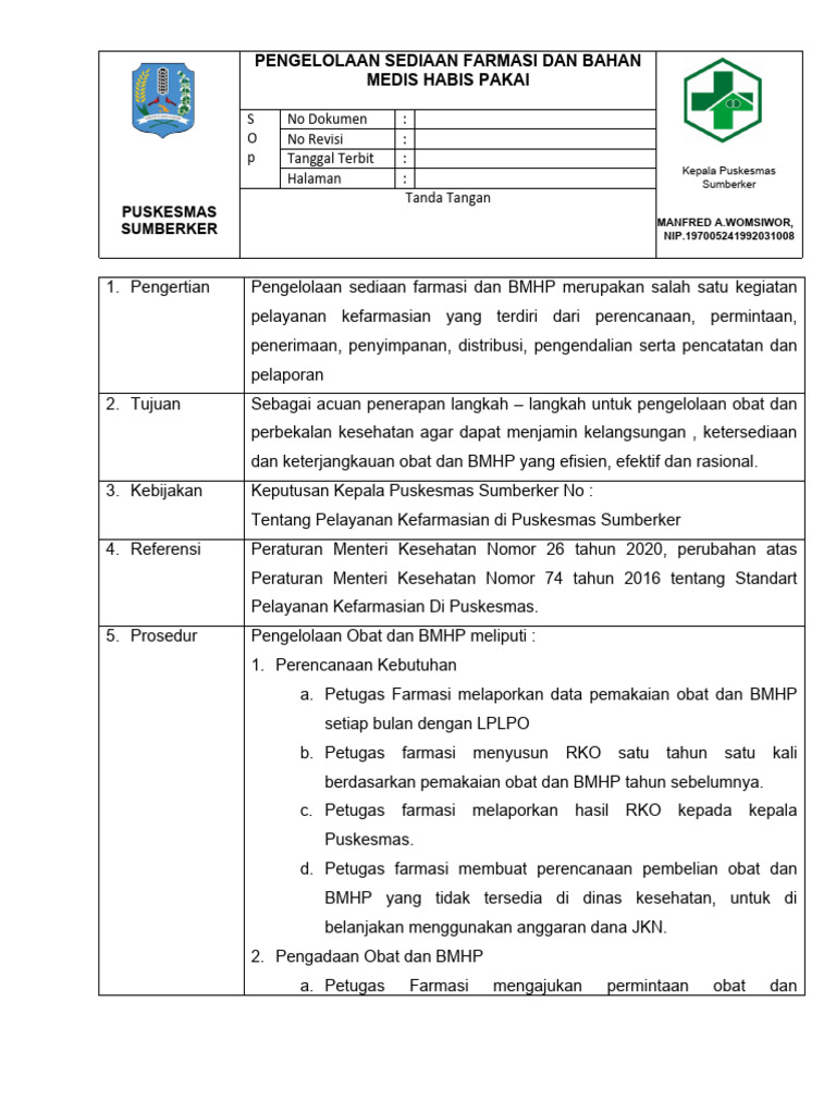 3.10.1b.SOP PENGELOLAAN OBAT DAN BMHP | PDF | Kesehatan Holistik