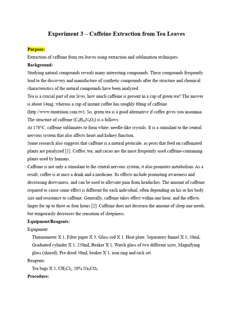 1 - Extraction of caffeine | PDF