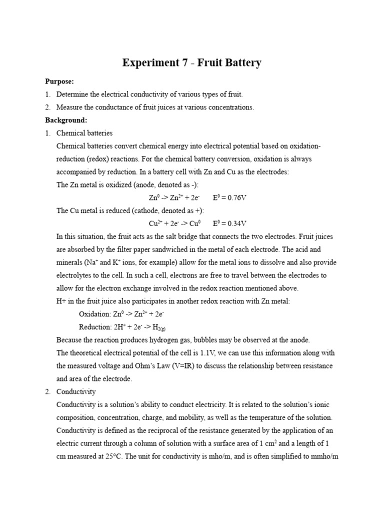 7 - Fruit battery | PDF | Redox | Electrochemistry