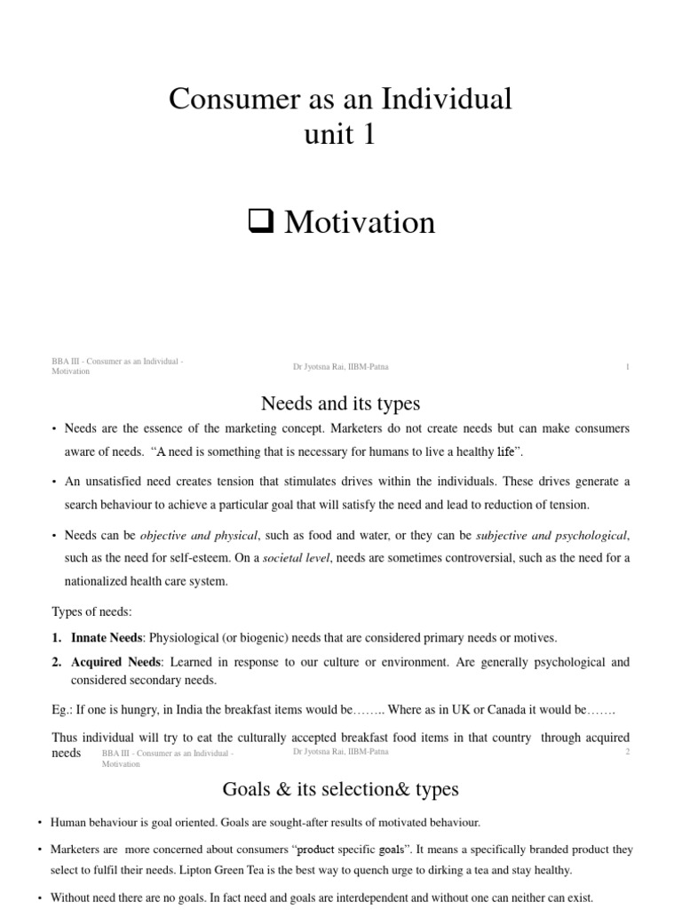 Consumer As An Individual-Motivation | PDF | Motivational | Motivation