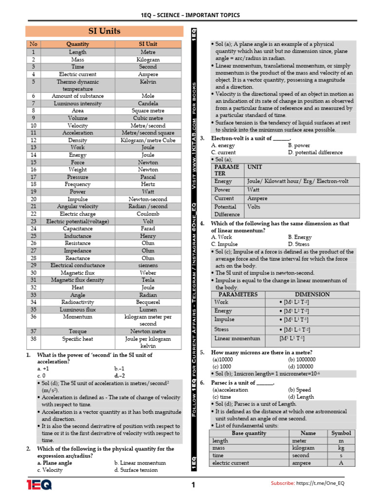 1EQ - Science - Important Concept & Questions - Eng | PDF ...