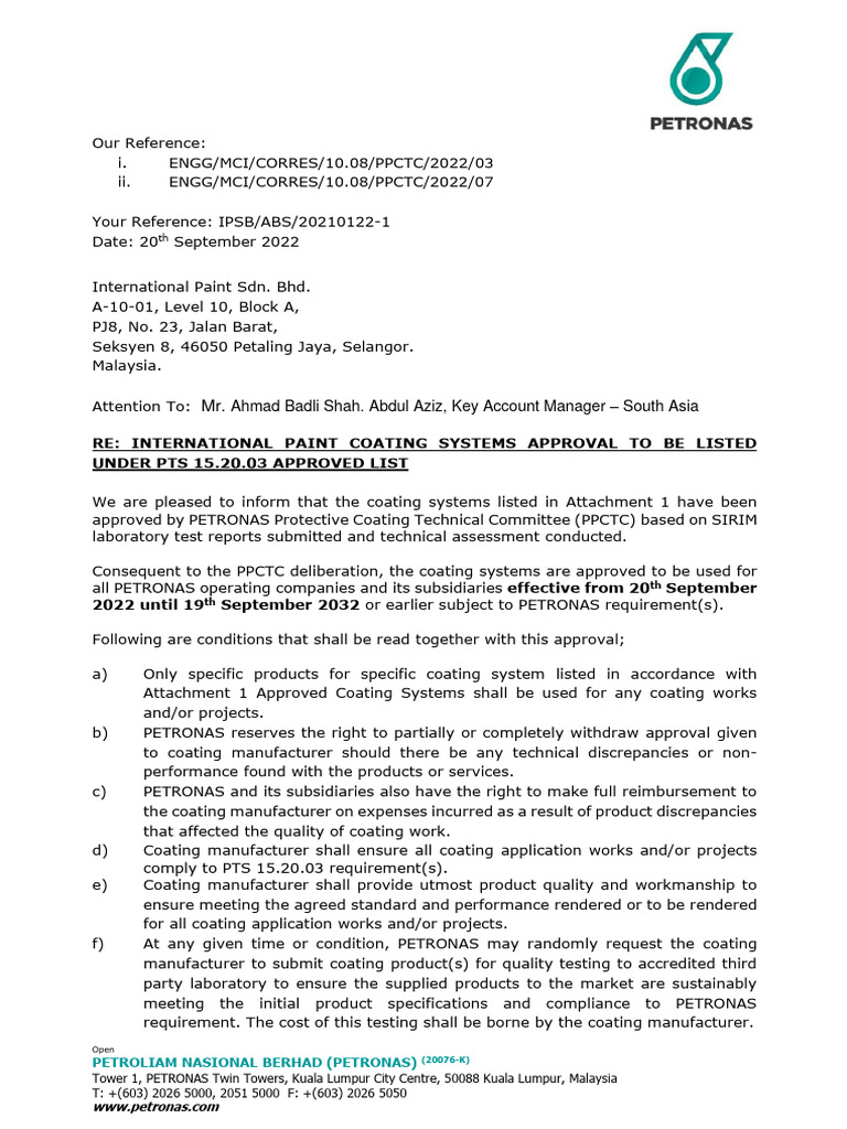 2022-09-20 International Paint Approved Letter MHH Signed | PDF