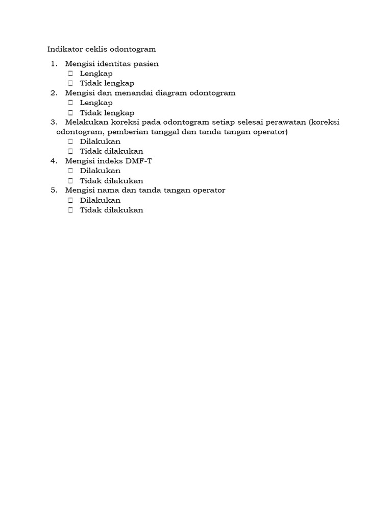 Indikator Ceklis Odontogram | PDF