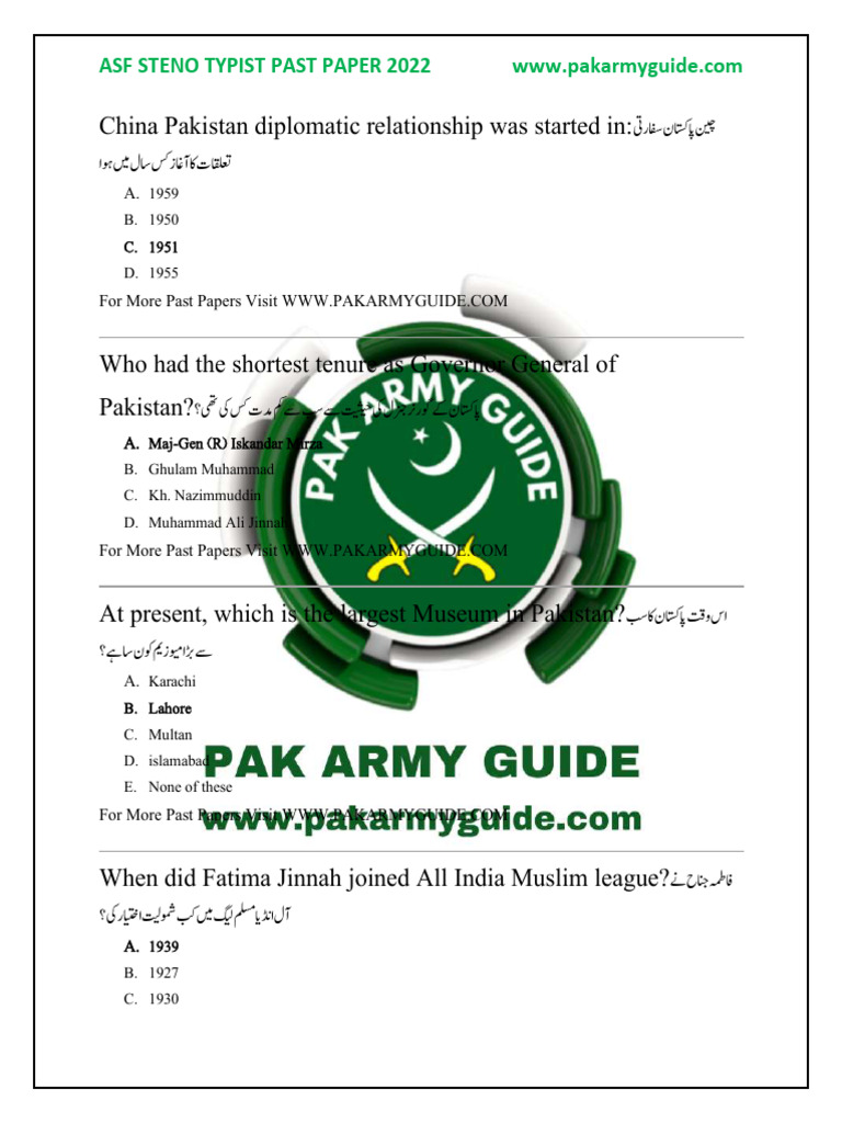 ASF Steno Typist Past Paper 2022 | PDF