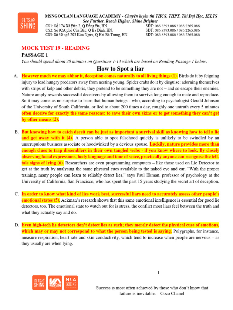 Reading Mock Test 19 | PDF