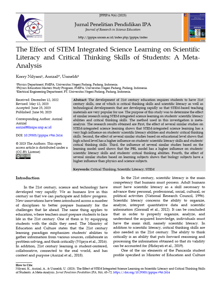 STEM Learning's Impact on Literacy & Thinking | PDF | Critical Thinking ...
