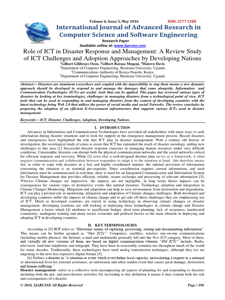 V6I4-01421 Role of ICTs in Disaster Management | PDF | Science ...