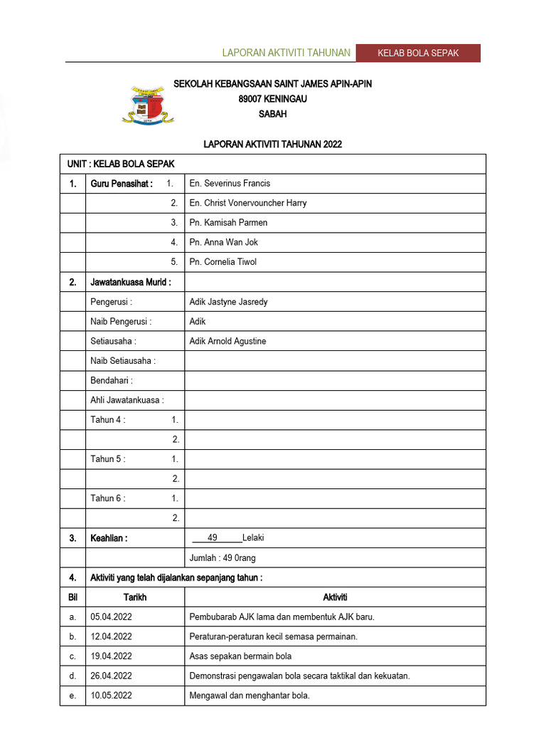 Laporan Tahunan Bola Sepak | PDF