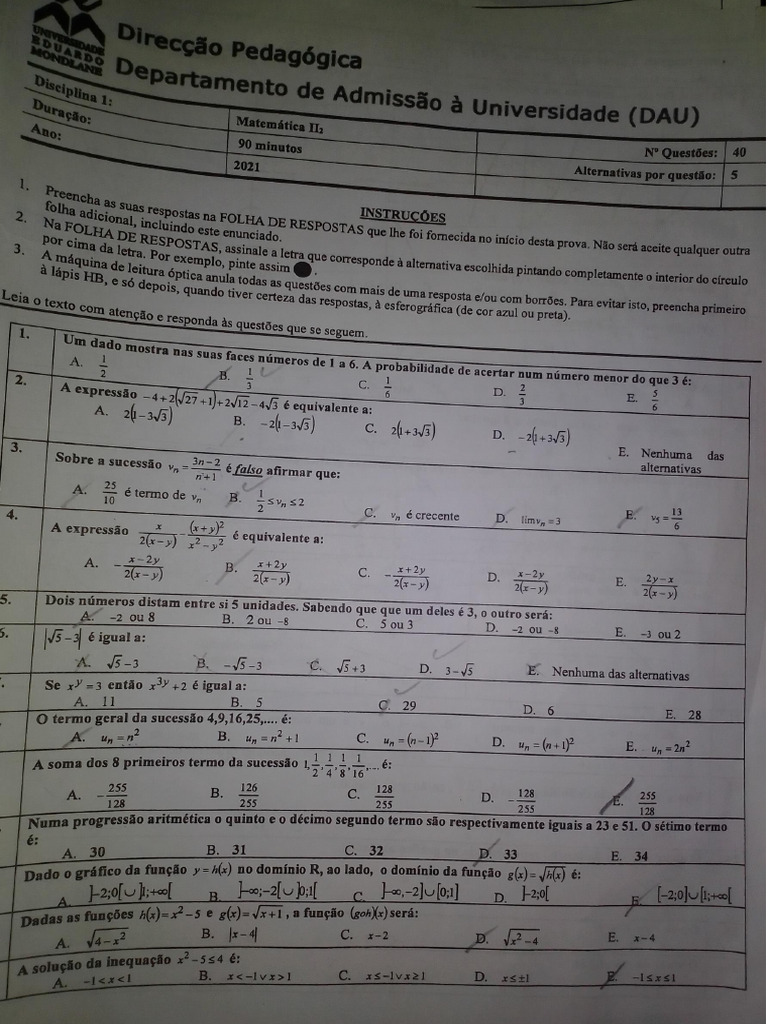 Matematica-II 2021 UEM | PDF