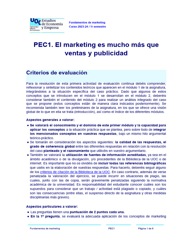FMKT - Pec 1 | PDF | Marketing | Negocios económicos