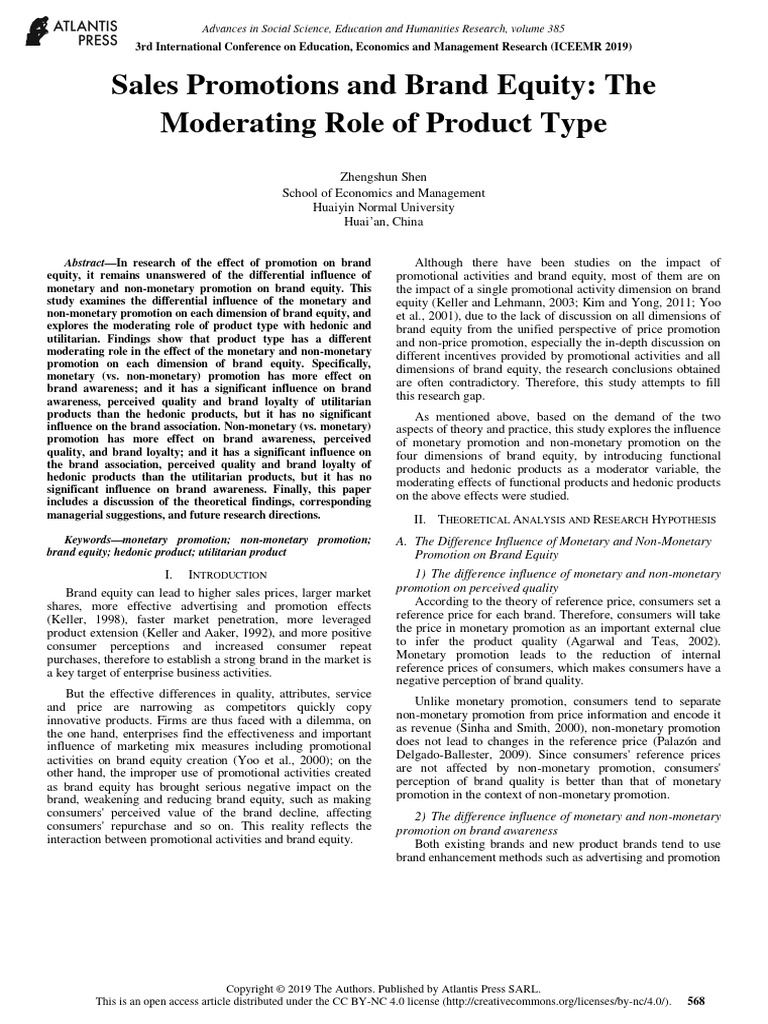 Sales Promotions and Brand Equity: The Moderating Role of Product Type ...