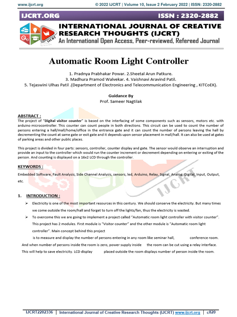 Automatic Room Light Controller | PDF | Microcontroller | Arduino