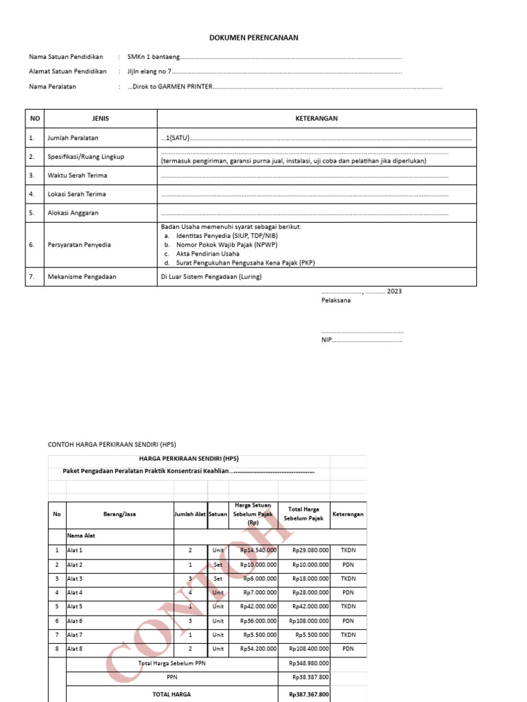 Dokumen Format Pengadaan Peralatan | PDF