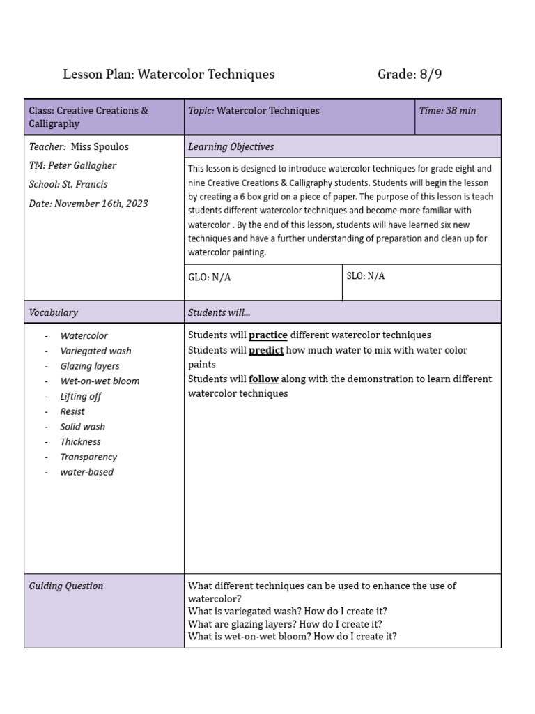 Watercolor CCC Lesson Plan | PDF