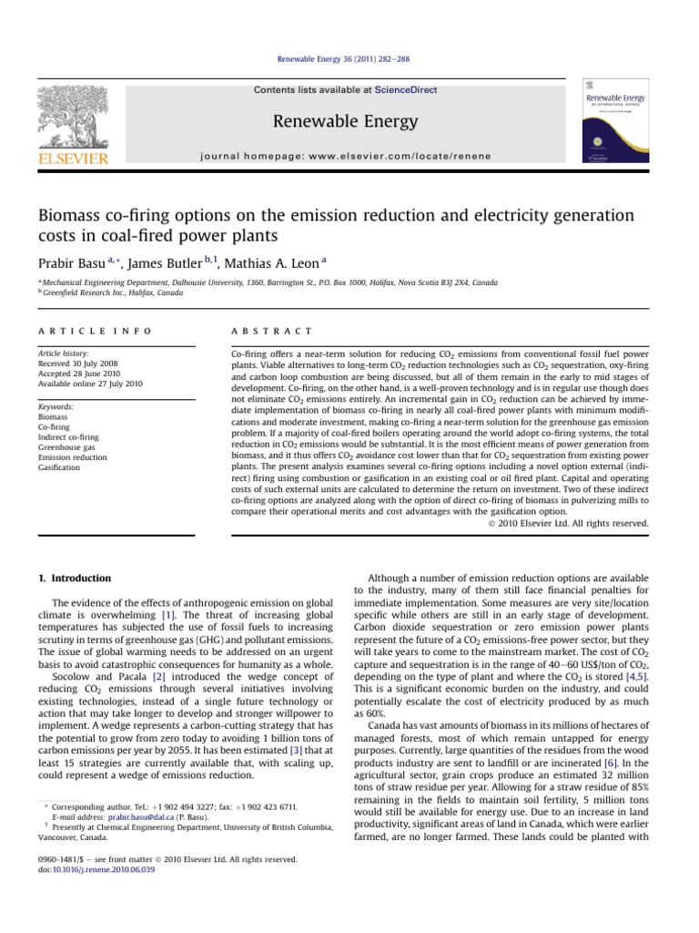 Biomass Co-Firing Options On The Emission Reduction and Electricity ...