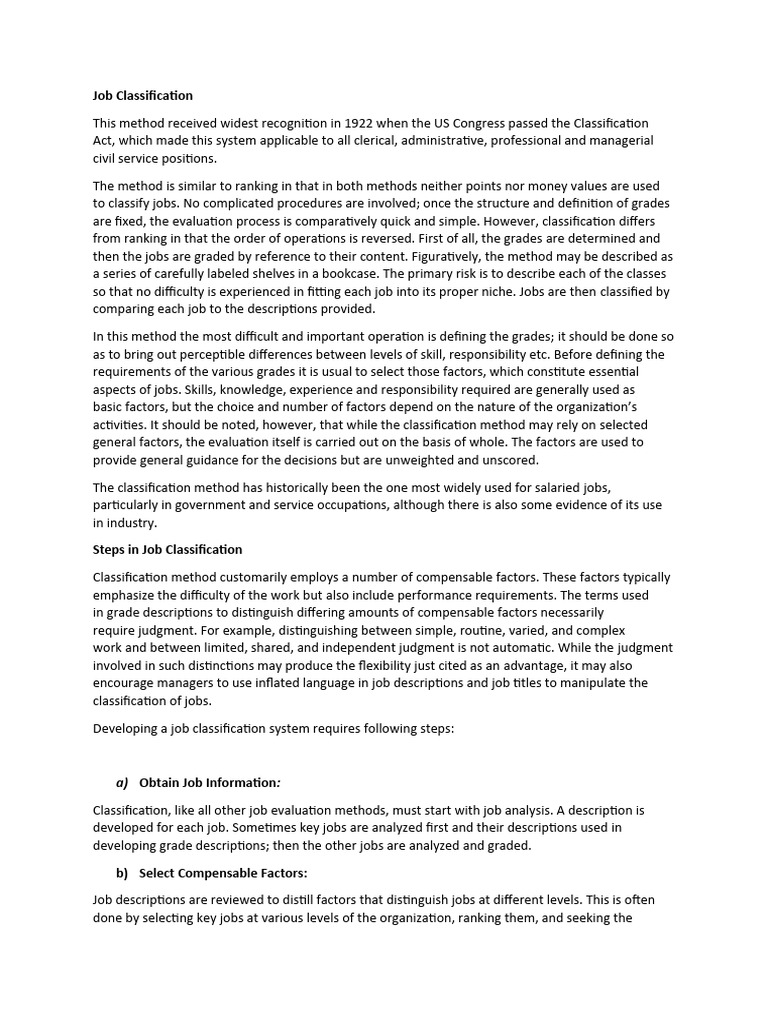 Job Classification | PDF | Employment | Experience