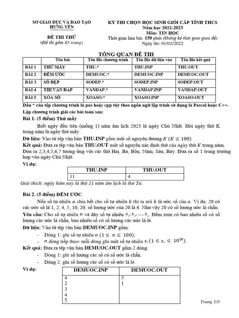 Đề Thi Thu 2023 Lop 9 Thcs | PDF