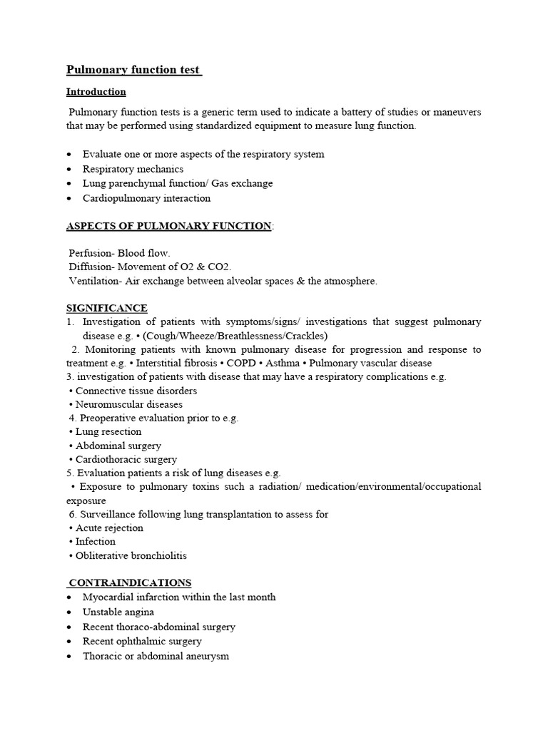 Pulmonary Function Test | PDF | Lung | Respiratory Diseases