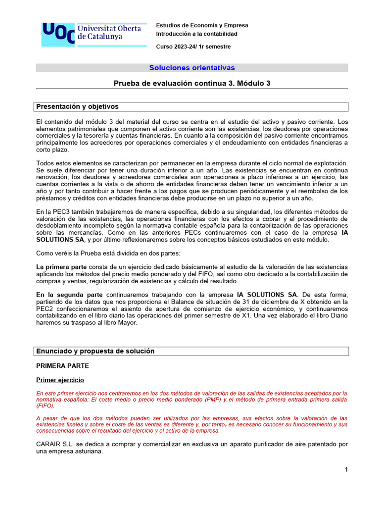 Intr. Cont. - PEC 3 - Solución | PDF | Contabilidad | Bancos