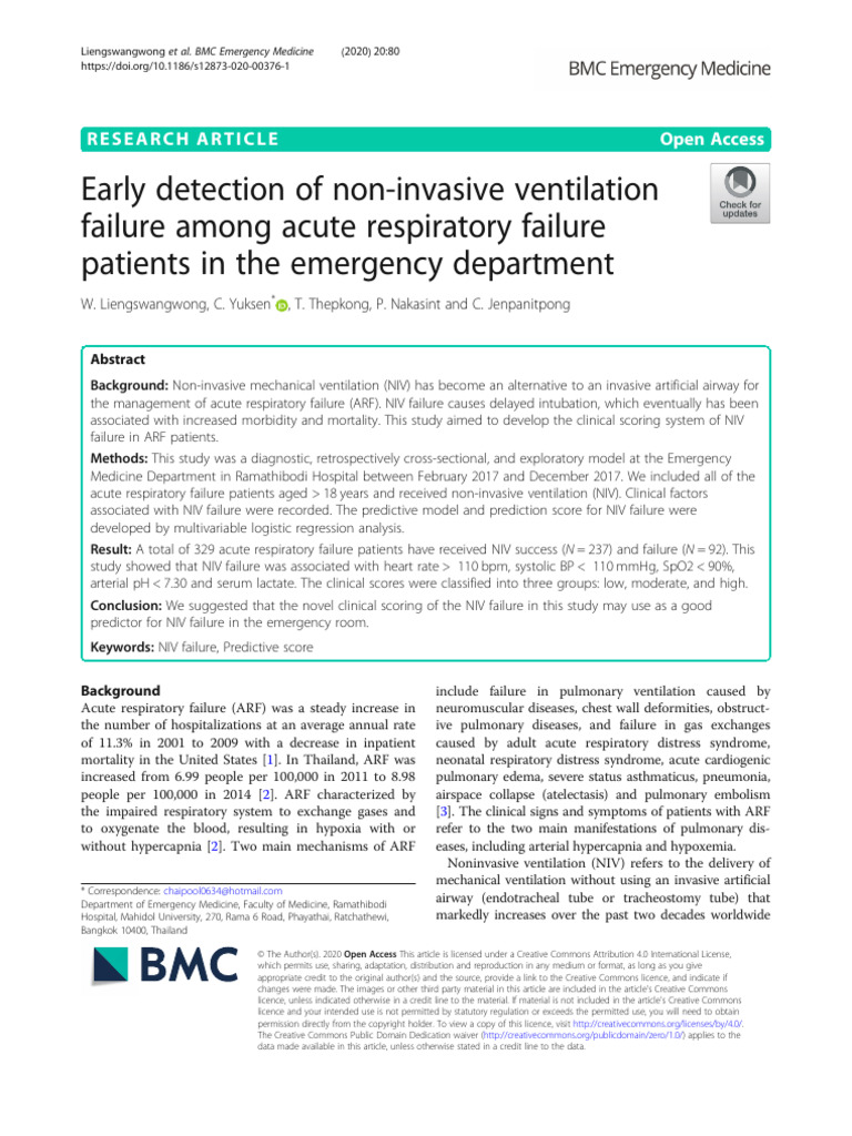 Early Detection of Non-Invasive Ventilation Failure Among Acute ...
