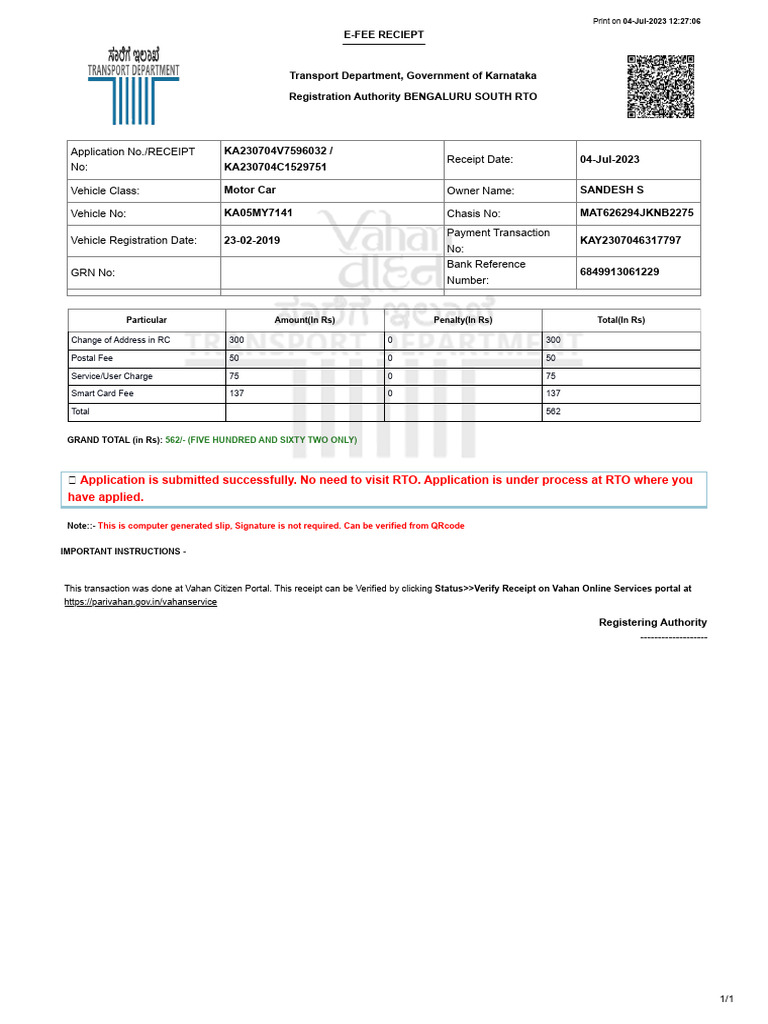 VAHAN 4.0 (Citizen Services) Onlineapp02 150 8013 | PDF