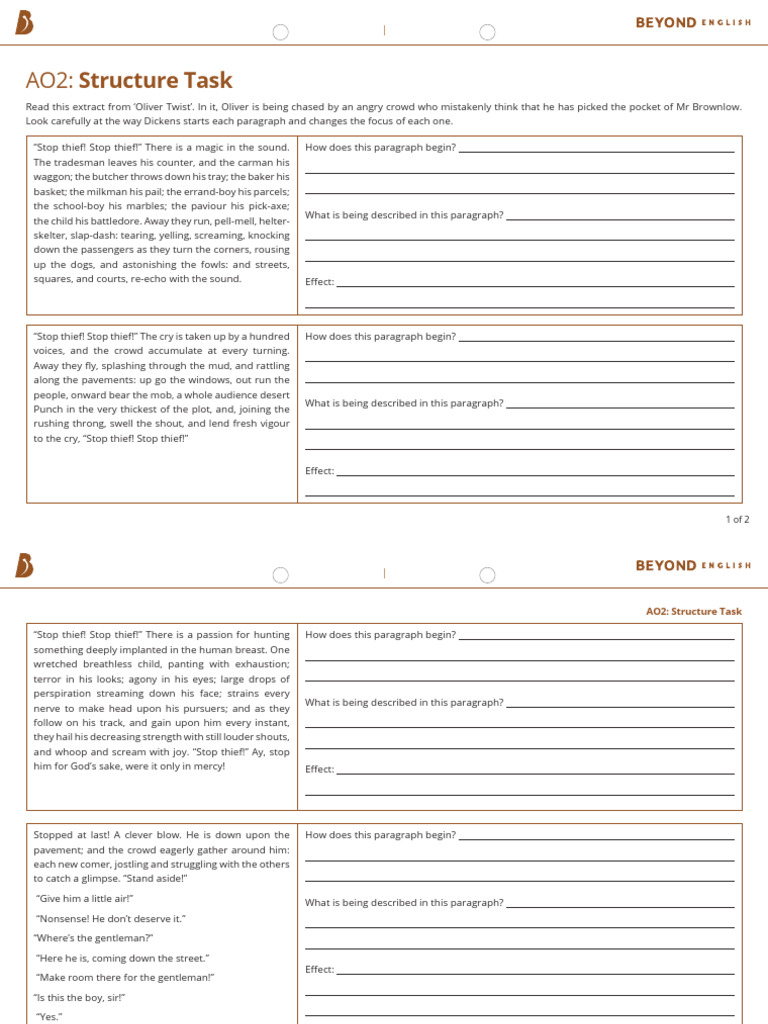 AO2 - Structure Task | PDF | Oliver Twist Characters | Oliver Twist