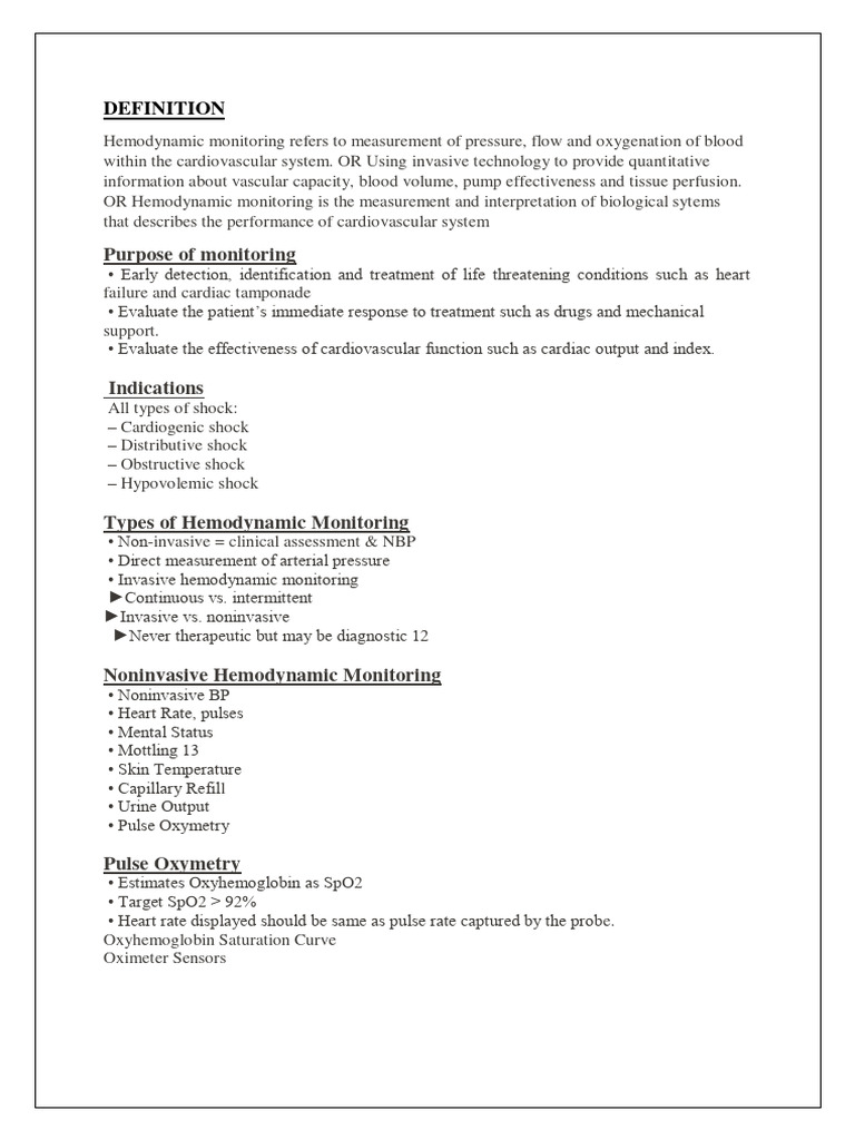 Hemodynamic Monitoring | PDF | Shock (Circulatory) | Blood Pressure