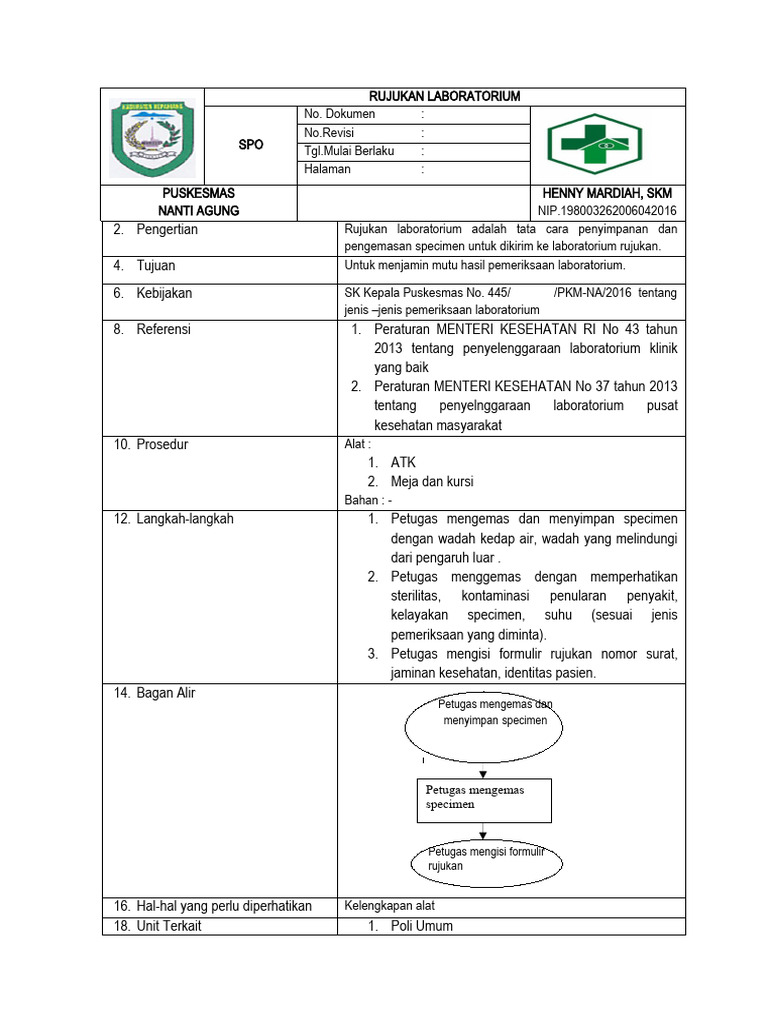 SOP RUJUKAN LABORATORIUM | PDF