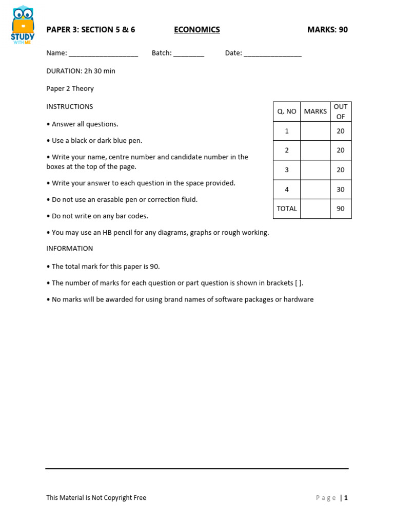 Paper 3 Section 5 and 6 Economics | PDF